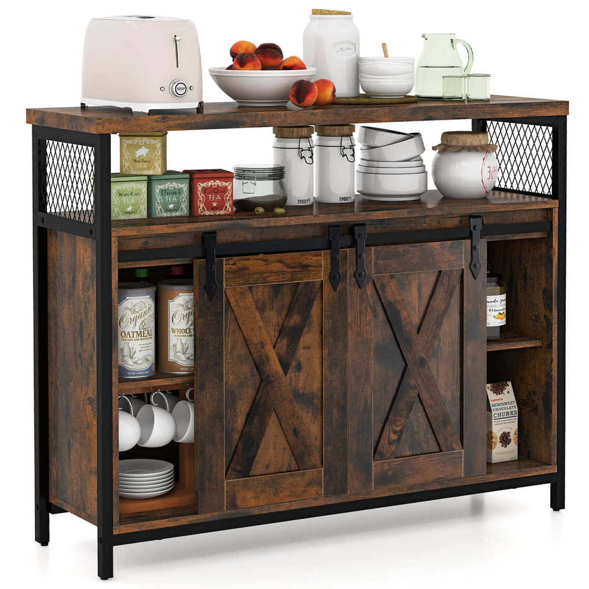 Gracie Oaks Industrial Buffet Sideboard Cabinet With Spacious Table Top Adjustable Shelves ...